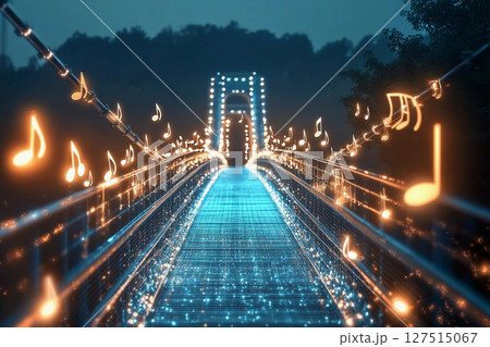 Musical bridge illuminated with shining notes...のイラスト素材 [127515067] - PIXTA