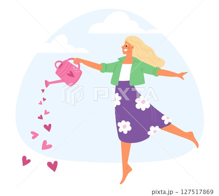 Beautiful young girl throwing hearts from...のイラスト素材 [127517869] - PIXTA