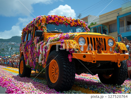 a flower covered jeep participating in the...のイラスト素材 [127520764] - PIXTA