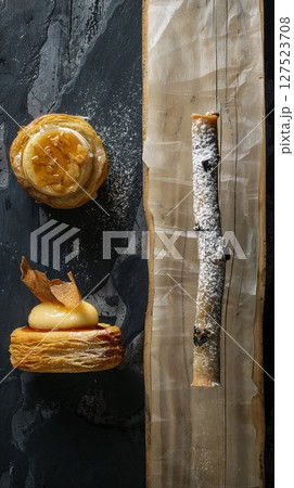 High end gourmet desserts with creative plating...のイラスト素材 [127523708 ...