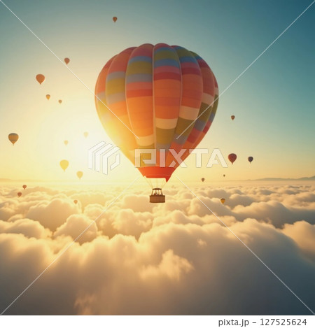 Vibrant hot air balloons float effortlessly...のイラスト素材 [127525624] - PIXTA