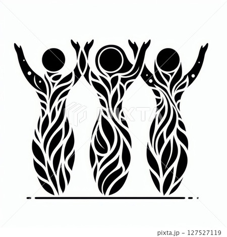 Tribal abstract figures with raised hands in...のイラスト素材 [127527119] - PIXTA