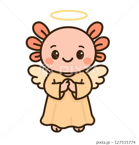 Cute angel axolotl with halo and wings adorable...のイラスト素材 [127535774 ...