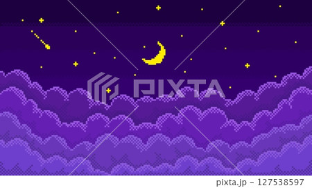 Pixel art starry night sky. Pixelated cloudy...のイラスト素材 [127538597] - PIXTA