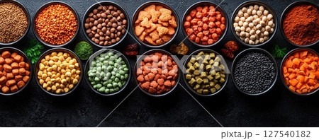 Assortment of colorful pet food varieties...のイラスト素材 [127540182] - PIXTA
