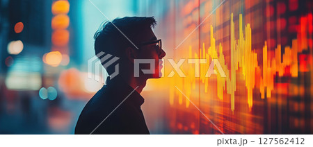 A thoughtful individual stands in profile...のイラスト素材 [127562412] - PIXTA