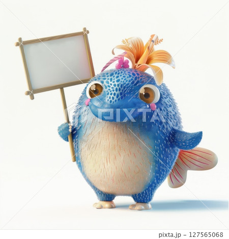 A friendly blue whale with an empty sign,...のイラスト素材 [127565068] - PIXTA
