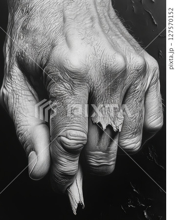 Detailed Monochrome Hand Drawing Wrinkled Skin...のイラスト素材 [127570152 ...