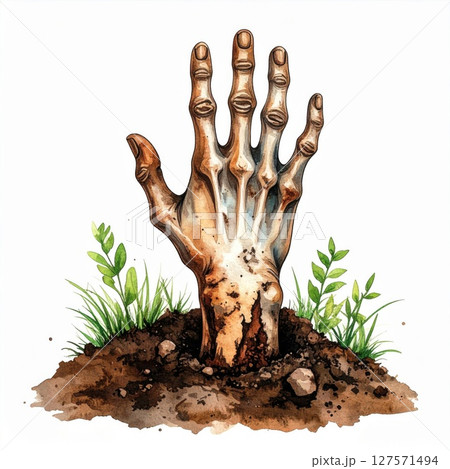 Decaying Hand Emerging From Grave Watercolor...のイラスト素材 [127571494] - PIXTA