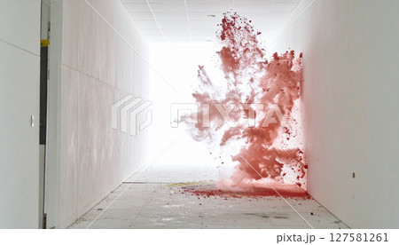 Slow motion paint explosion on white corridor....のイラスト素材 [127581261 ...