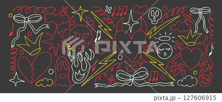 Devil and angels crayon drawn set. Punk...のイラスト素材 [127606915] - PIXTA