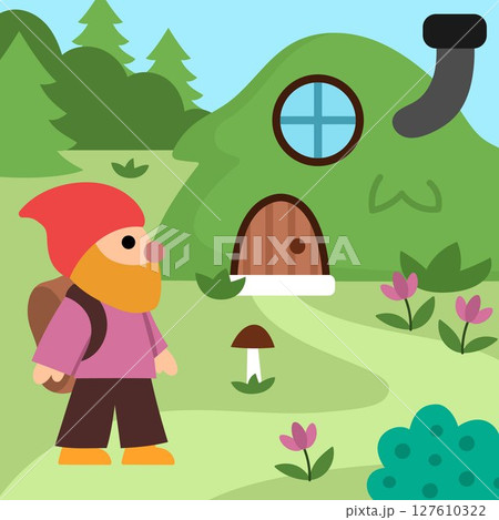 Vector square scene with dwarf with backpack...のイラスト素材 [127610322] - PIXTA