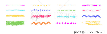 Hand drawn crayon scribble lines. Doodle chalk...のイラスト素材 [127626329 ...