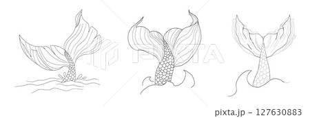 Hand-drawn mermaid tail illustration with wave...のイラスト素材 [127630883 ...