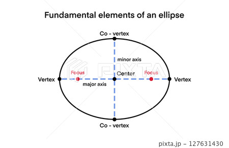Fundamental elements of an ellipse, educational...のイラスト素材 [127631430 ...