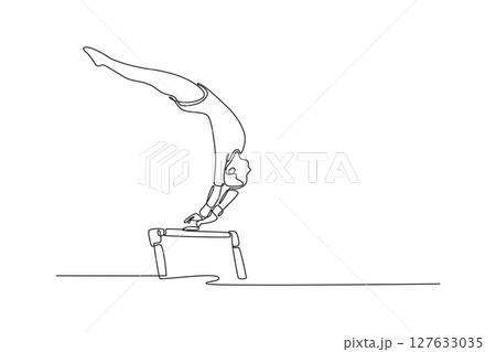 Single continuous line drawing female gymnast...のイラスト素材 [127633035] - PIXTA