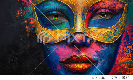 Vibrant face painting with a Venetian mask.のイラスト素材 [127633084] - PIXTA