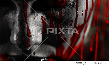 Theatrical blood on a woman's face.のイラスト素材 [127633185] - PIXTA