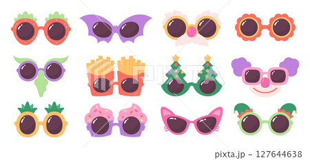 Funny party glasses. Different carnival...のイラスト素材 [127644638] - PIXTA