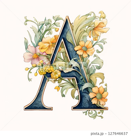 Vintage floral capital letter A with flowers...のイラスト素材 [127646637] - PIXTA
