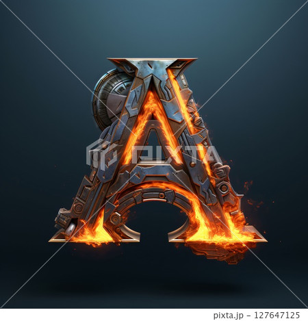 Fiery letter A uppercase. 3D render of high...のイラスト素材 [127647125] - PIXTA