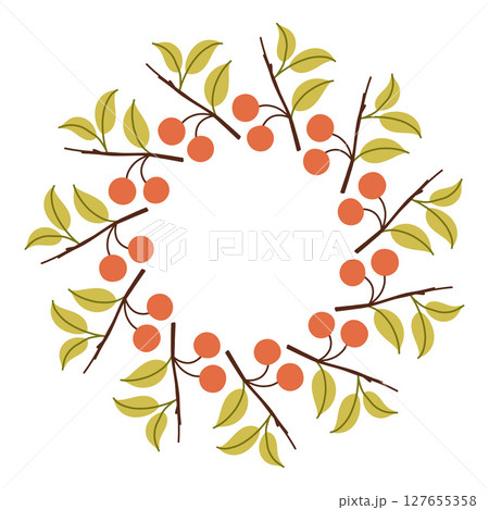 Autumn berry circle frame. Round border made of...のイラスト素材 [127655358 ...