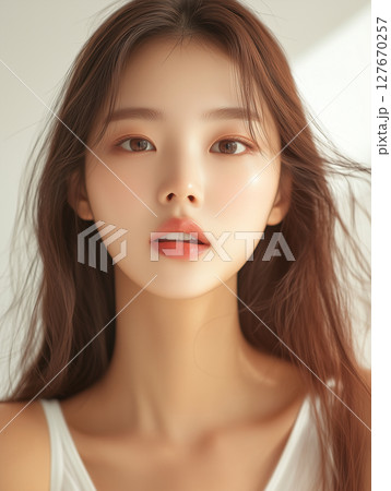 Young Korean model with flowing hair poses...のイラスト素材 [127670257] - PIXTA