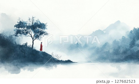 Contemplate Nature Scenery with Mountains,...のイラスト素材 [127682523] - PIXTA