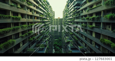 Buildings merge with nature, the apartments...のイラスト素材 [127683001] - PIXTA