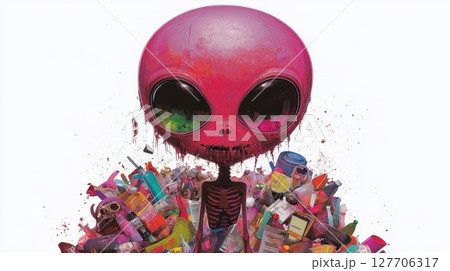 Colorful alien figure surrounded by plastic...のイラスト素材 [127706317] - PIXTA