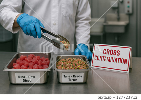 Cross Contamination Hazard Shown with Raw and...のイラスト素材 [127723712] - PIXTA