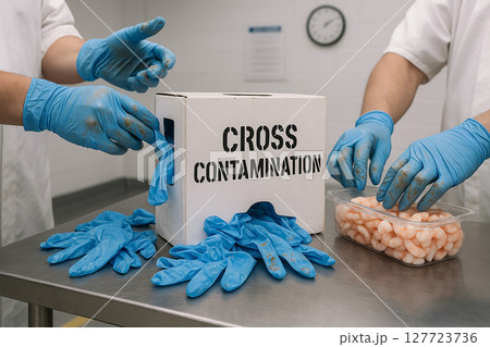 Cross Contamination hazard depicted with food...のイラスト素材 [127723736] - PIXTA