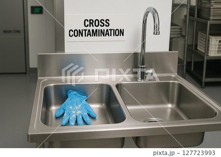 Cross contamination hazard in sanitation area...のイラスト素材 [127723993] - PIXTA