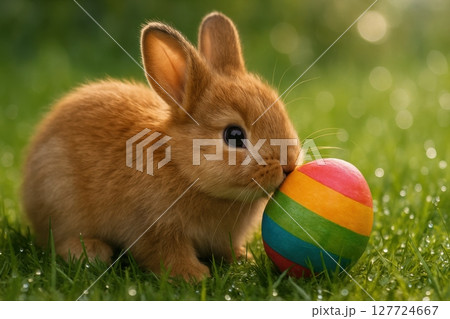 Cute fluffy brown rabbit gently nudging a...のイラスト素材 [127724667] - PIXTA