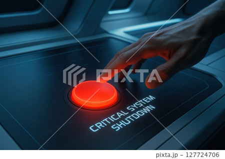 Human hand pressing a glowing red critical...のイラスト素材 [127724706] - PIXTA