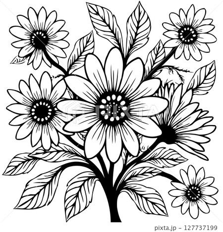 Elegant Botanical Pattern: Intricate Line Art...のイラスト素材 [127737199] - PIXTA