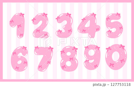 Cute Coquette Numbers 0-9 with bows in pink...のイラスト素材 [127753118] - PIXTA