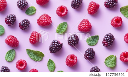 Raspberry, blackberry and fresh mint leaves...のイラスト素材 [127756891] - PIXTA