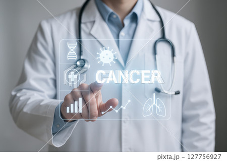 Cancer doctor interacts with futuristic...のイラスト素材 [127756927] - PIXTA