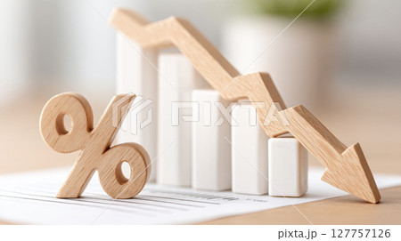 Declining interest rate concept with wooden...のイラスト素材 [127757126] - PIXTA