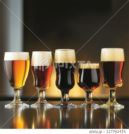 Different Types Of Cold Fresh Beer In Bar Pub...のイラスト素材 [127762435] - PIXTA