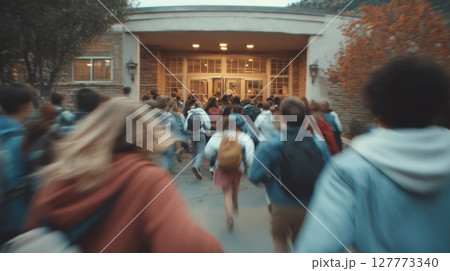 Students Running Out of School Buildingのイラスト素材 [127773340] - PIXTA