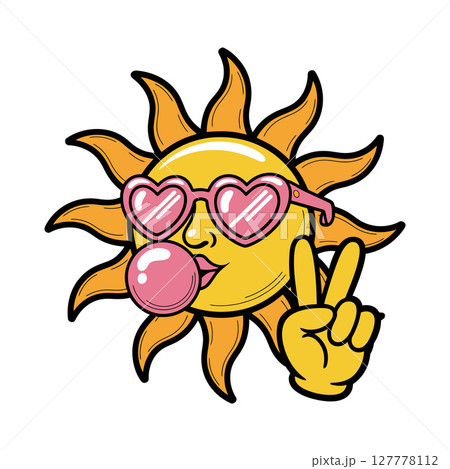 Cool Sun with Sunglasses and Peace Sign...のイラスト素材 [127778112] - PIXTA