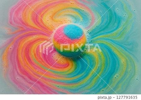 Rainbow bath bomb dissolving in water with...のイラスト素材 [127791635] - PIXTA