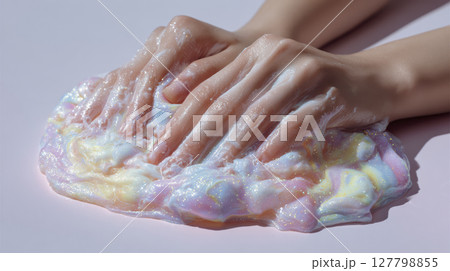Soft hands pressing and stretching colorful...のイラスト素材 [127798855] - PIXTA