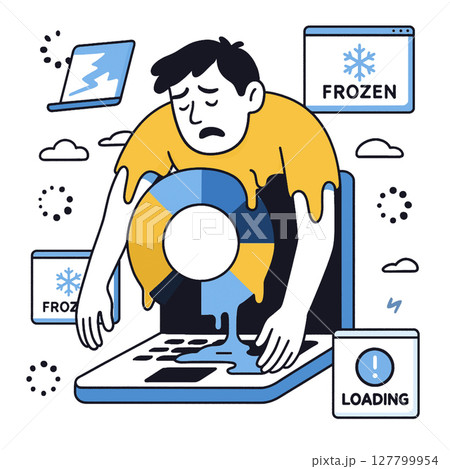 Frustrated person dealing with computer issues,...のイラスト素材 [127799954 ...