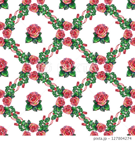 Pink vintage rose flowers, seamless pattern for...のイラスト素材 [127804274 ...