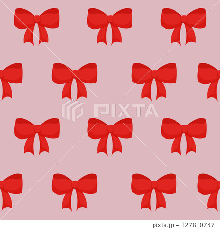 A seamless pattern of repeating red ribbon bows...のイラスト素材 [127810737 ...