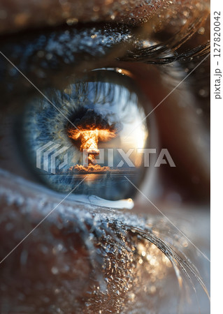 Nuclear explosion reflected in human eye, close-upのイラスト素材 [127820042 ...