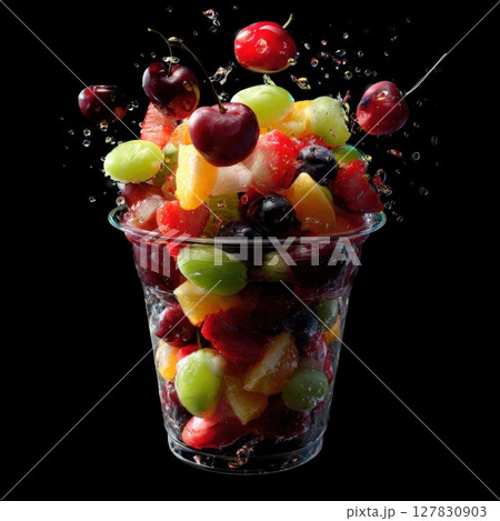 Zesty Fruit Cup Explosion A Refreshing Vibrant...のイラスト素材 [127830903 ...